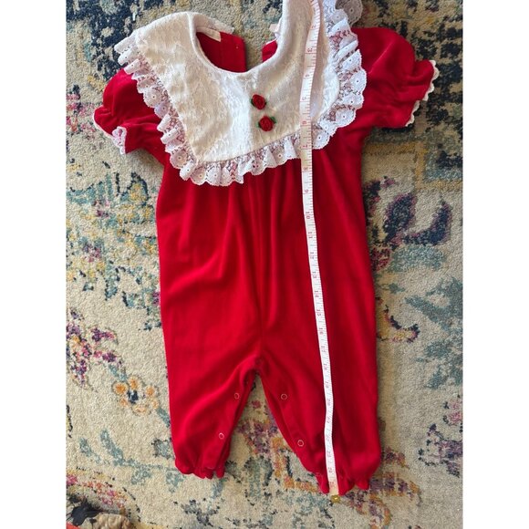 One Pieces | Vintage Red Velvet White Lace Romper | Poshmark